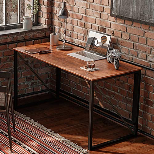 DESTURE Home Office Computer Desk, Easy Two Step Quick Folding Small Desk Home Office Study Desk Metal Frame, Modern Simple Laptop Table Brown 40''