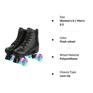 XUDREZ Roller Skates, Double Row Skates Adjustable Leather High-top Roller Skates Perfect Indoor Outdoor Adult Roller Skates with Bag (Flash Wheel,Women's 8 / Men's 6.5)