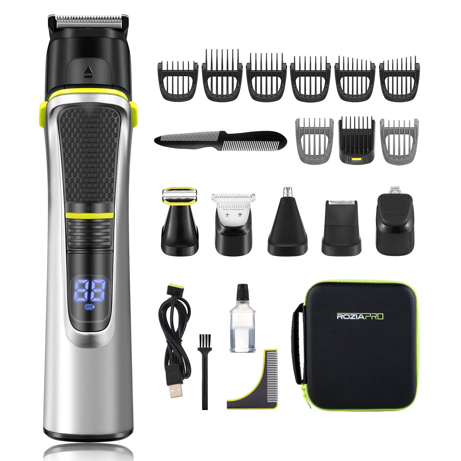 Roziapro Beard Trimmer for Men - 15 in 1 Mens Grooming Kit - Cordless Hair Clippers for Men - Nose Hair Trimmer Multifunctional Grooming Kit for Men - IPX5 Waterproof Beard Grooming Kit - USB Charging