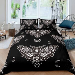 feelyou boys boho moth duvet cover king size men gothic skull bedding set for girls women bedroom decor bohemian moon star comforter cover personalized moth skull skeleton bones bedspread cover 3pcs