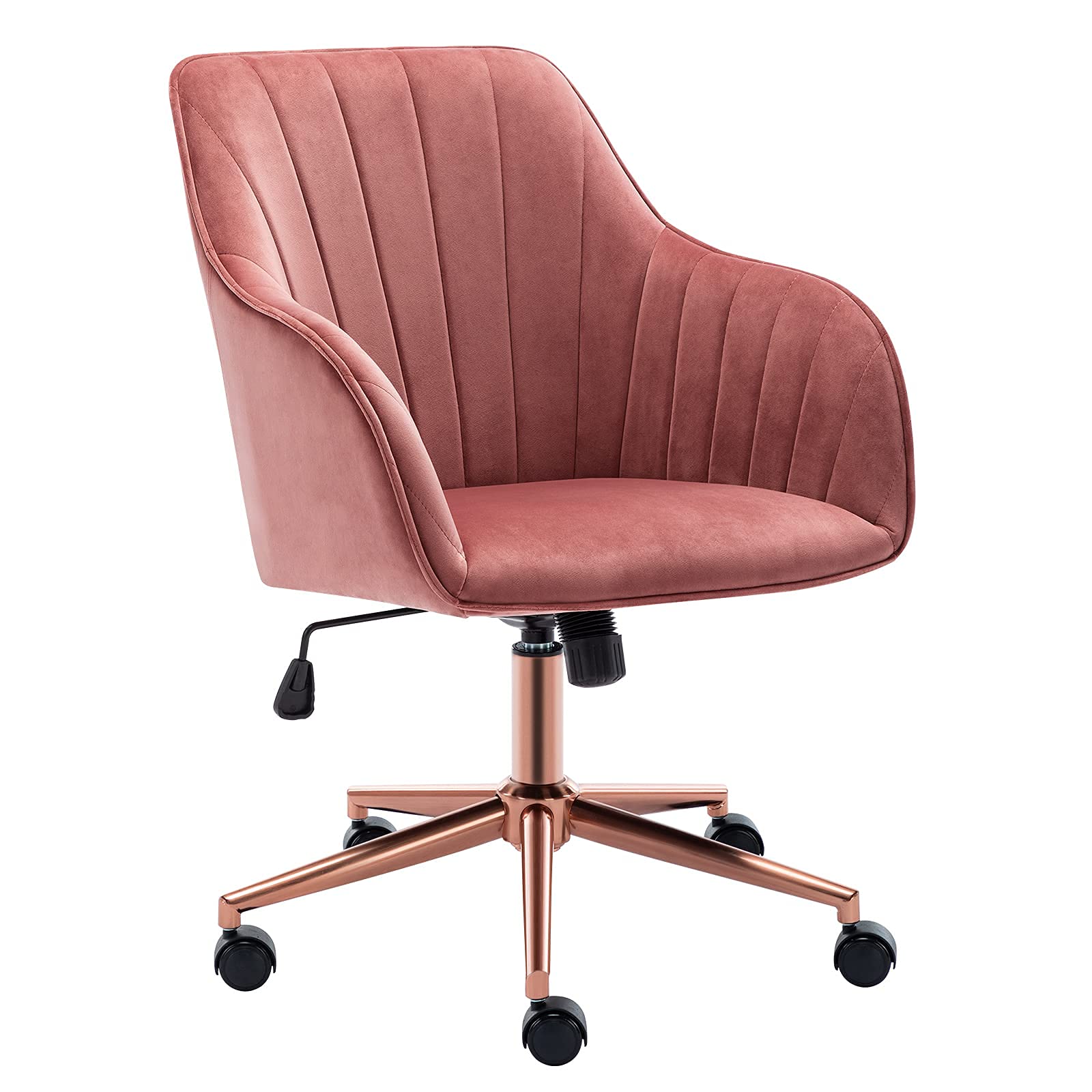 DUHOME Home Office Chair Computer Desk Chair Armchair Task Chair Velvet Upholstered Chair Height Adjustable Comfortable Stool Swivel Rolling Chair with Rose Gold Metal Base Pink