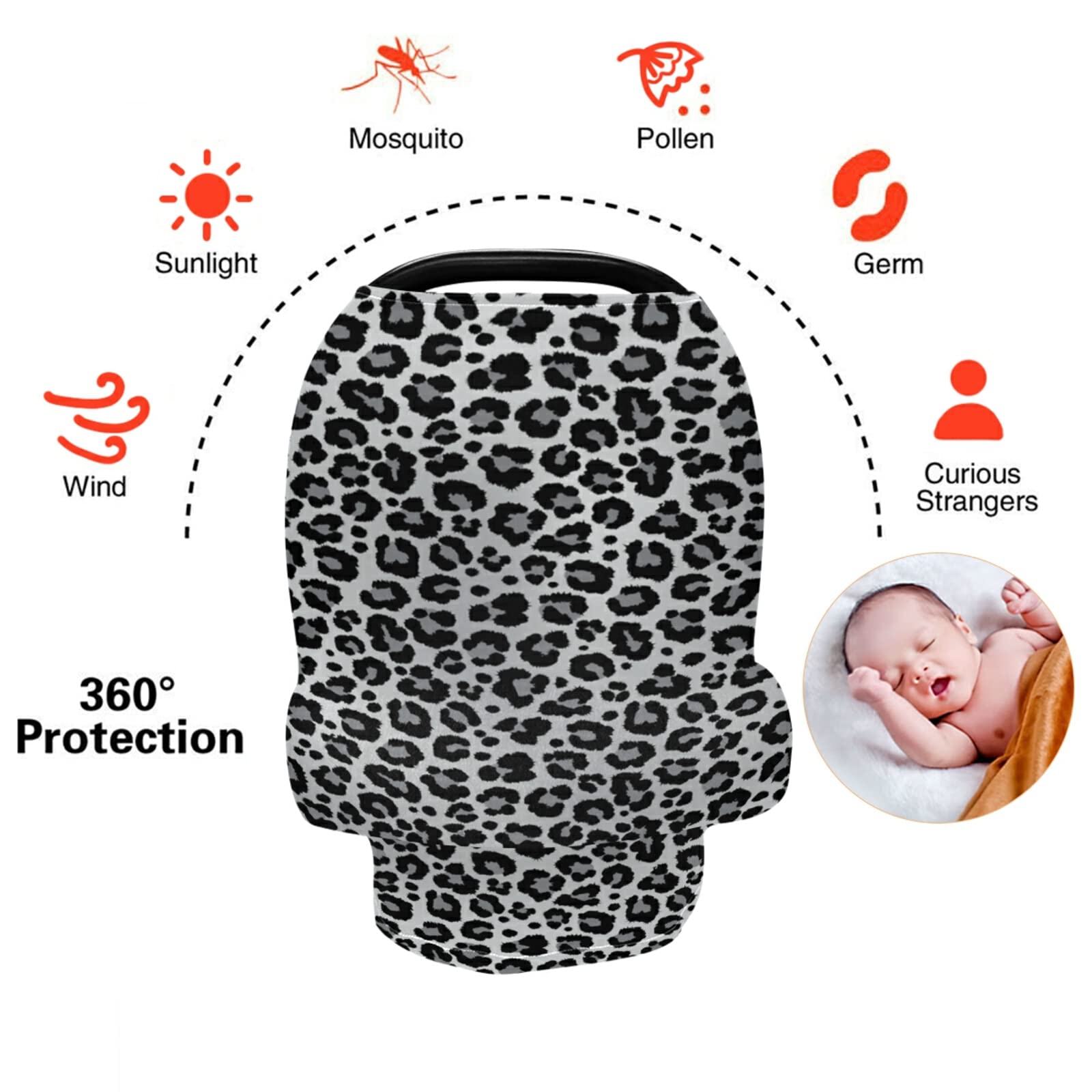 Nursing Cover Breastfeeding Scarf Snow Leopard Print Gray - Baby Car Seat Covers, Infant Stroller Cover, Carseat Canopy(913g)