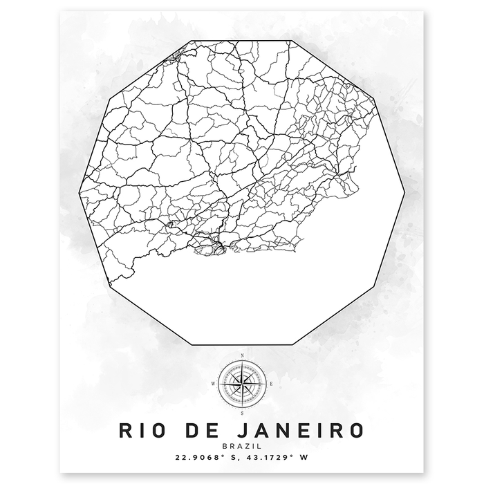 Rio de Janeiro Brazil Aerial Street Map Wall Print - World Geography Classroom Decor