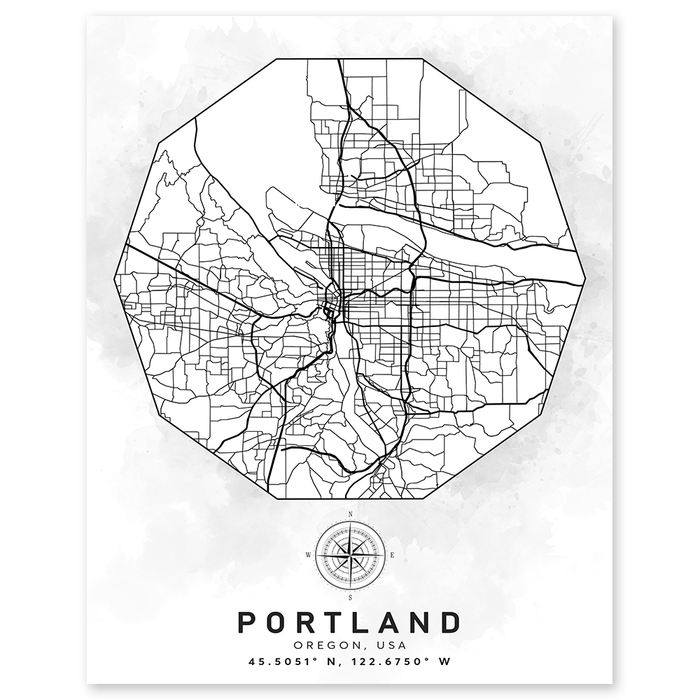 Portland Oregon Aerial Street Map Wall Print - Geography Classroom Decor