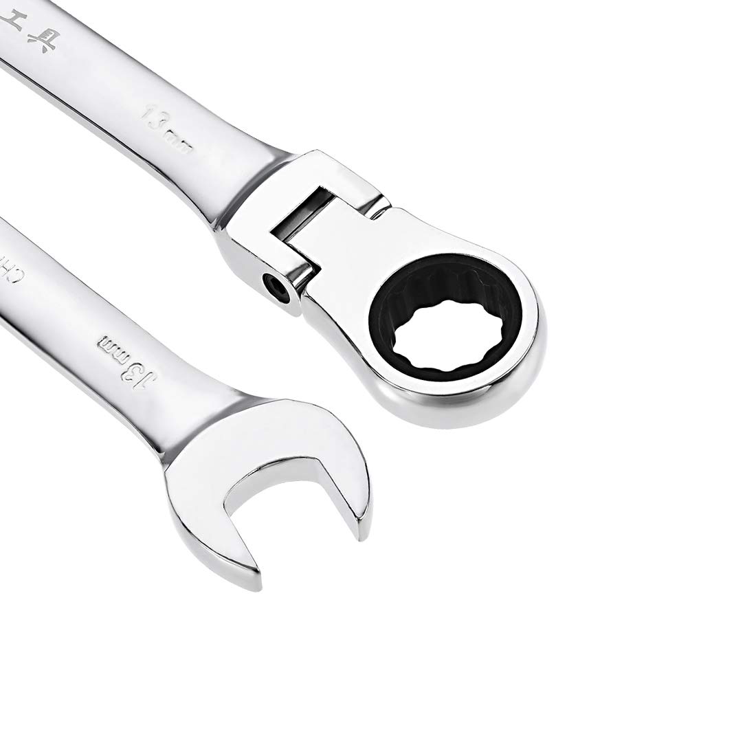 uxcell 13mm Flex-Head Ratcheting Combination Wrench Metric 72 Teeth 12 Point Ratchet Box Ended Spanner Tools, Cr-V