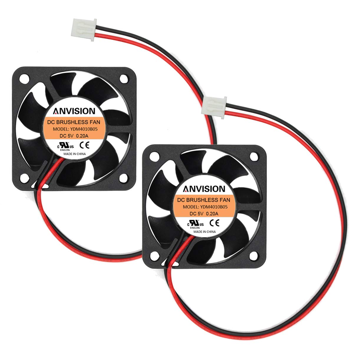 ANVISION 2-Pack 40mm x 10mm DC 5V Brushless Cooling Fan, Dual Ball Bearing, 2-Pin