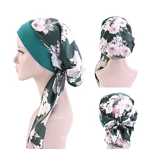 Pre Tied Head Scarves 3 Packed Slip On Beanies Chemo Covers Cap for Women (D6-Long Strap-3 Packed)