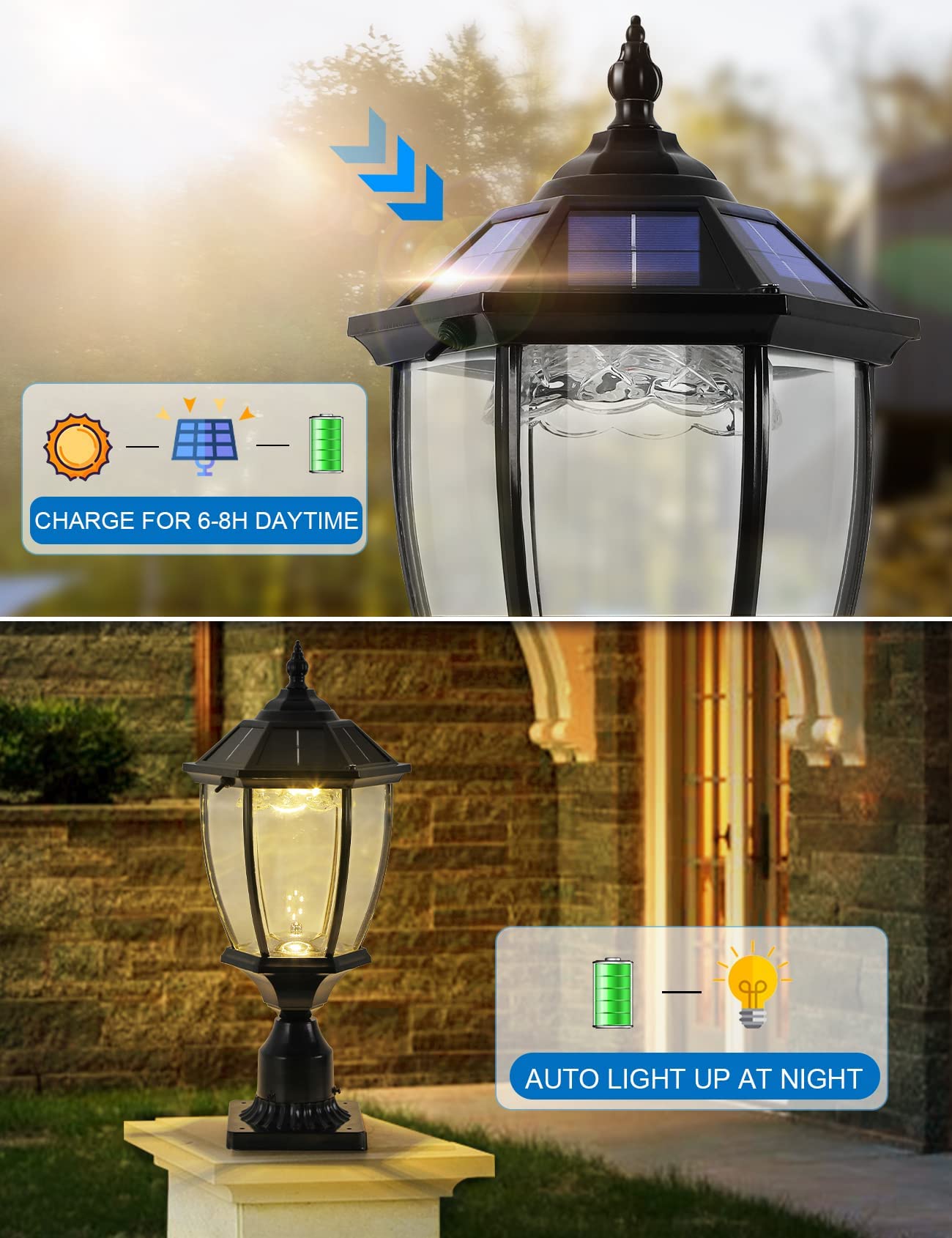 GYDZ Solar Post Lights Outdoor Solar Lamp Post Light for Gate Porch/Stone Pillar, Waterproof Decorative Solar Pillar Light Warm&Cool White, Oil-Rubbed Black Die Cast Aluminum Housing with Clear Glass