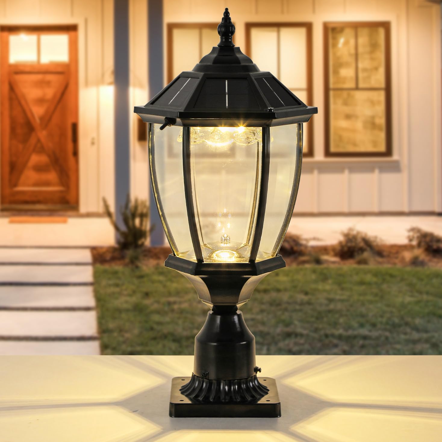 GYDZ Solar Post Lights Outdoor Solar Lamp Post Light for Gate Porch/Stone Pillar, Waterproof Decorative Solar Pillar Light Warm&Cool White, Oil-Rubbed Black Die Cast Aluminum Housing with Clear Glass