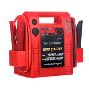 tyrell chenergy 1800/900 peak amp 12v/24v jump starter, truck battery booster pack, and commercial jumper cables,includes dc/usb power for charging phones and tablets,jump box battery clamps