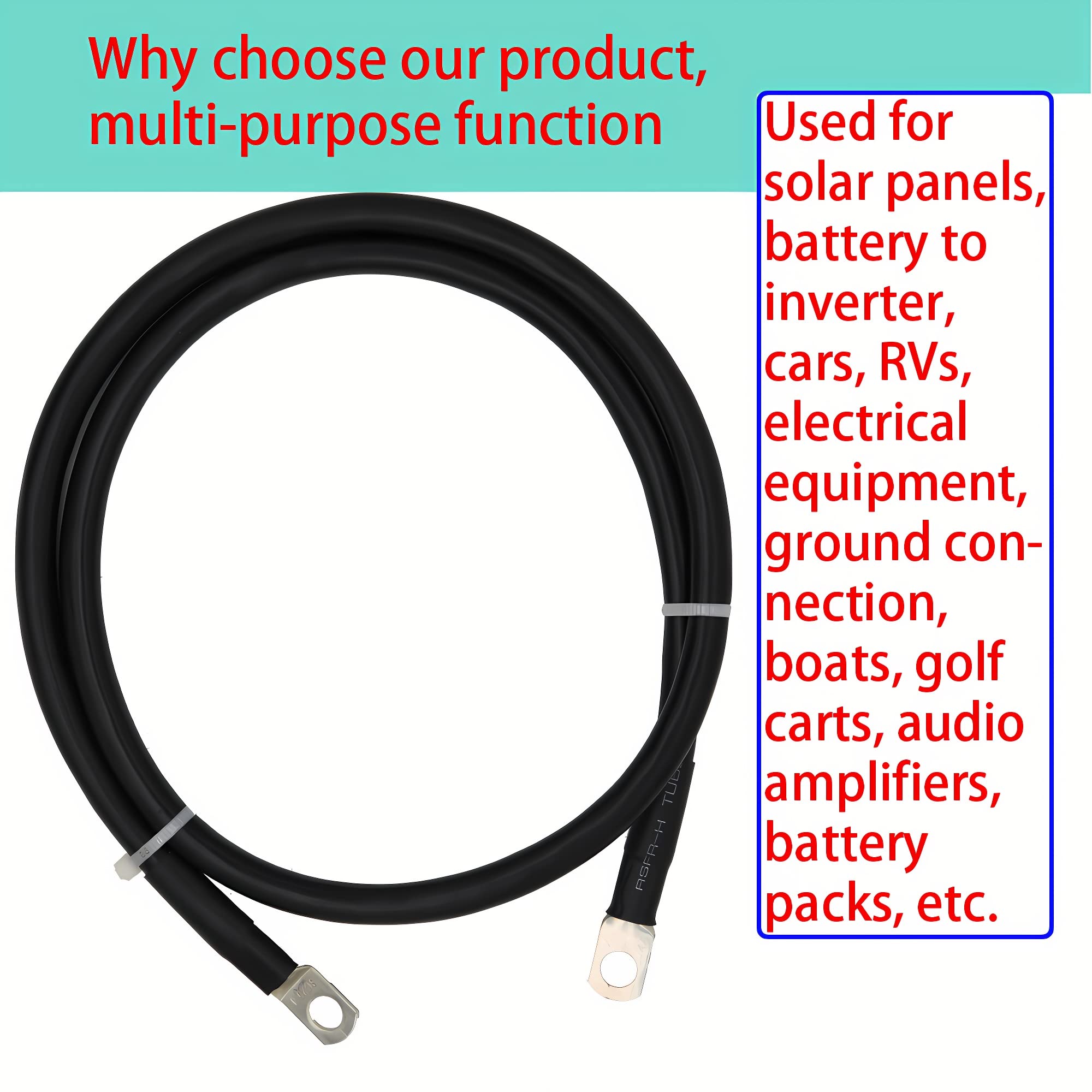 4 AWG Battery Cables, Gauge Power Inverter Cables with 5/16" Ring Terminals for Solar, RV, Auto, Marine Car, Boat （Length 3 ft