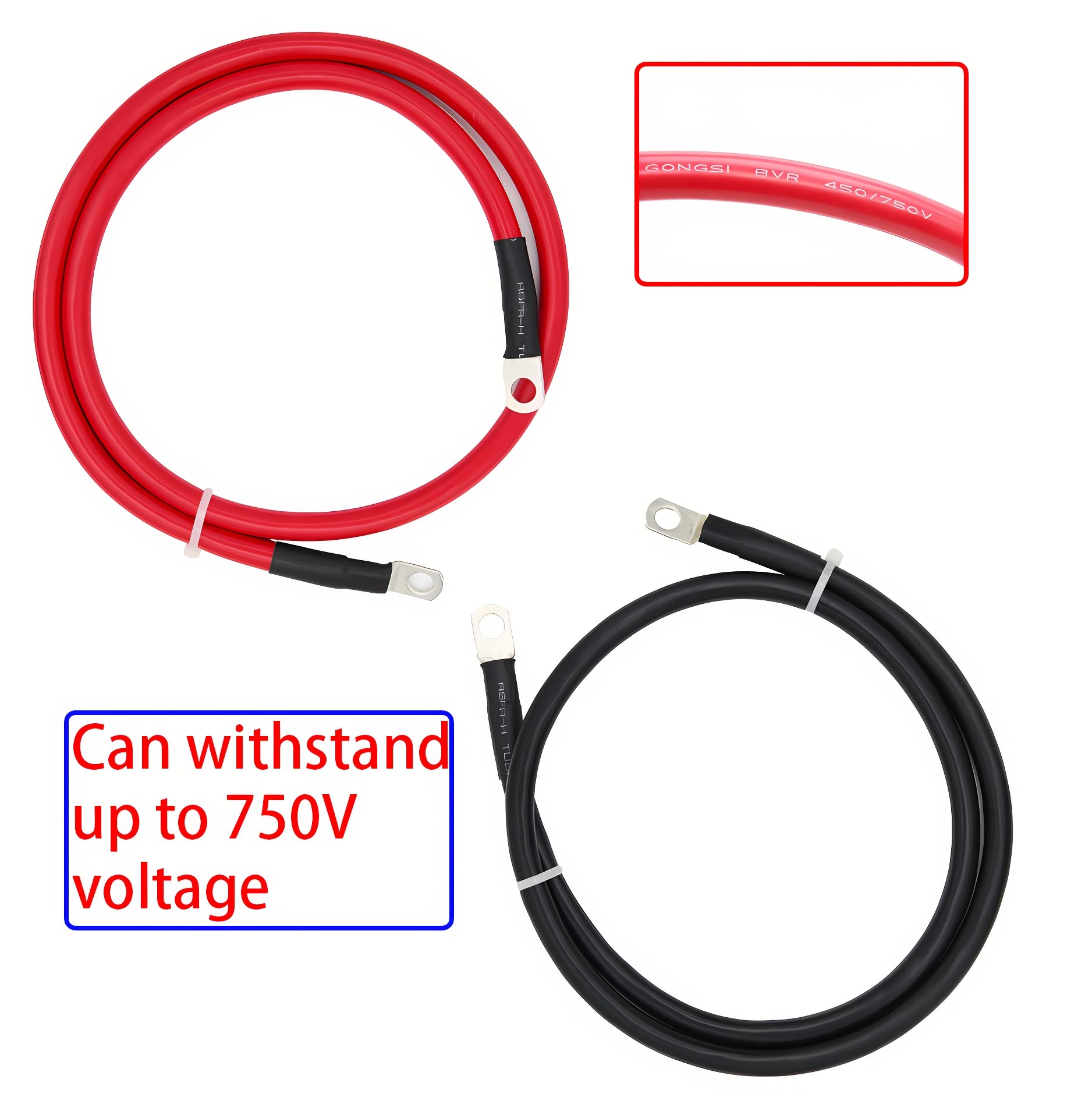 4 AWG Battery Cables, Gauge Power Inverter Cables with 5/16" Ring Terminals for Solar, RV, Auto, Marine Car, Boat （Length 3 ft