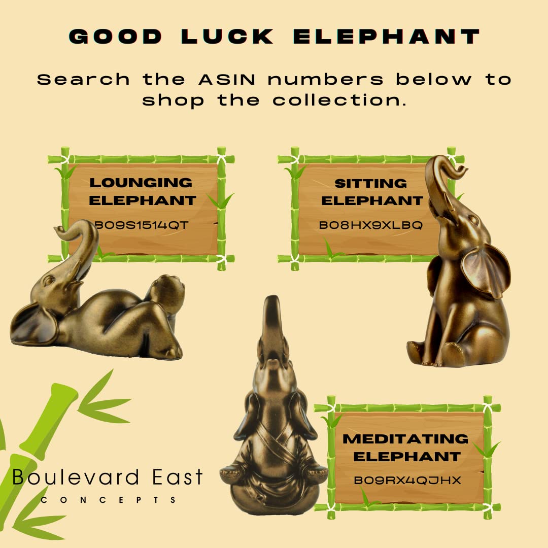 Good Luck Elephant Statues Home Decor - 7" Beautiful Elephant Decor Statues for Home Office Decoration - Durable Designer Resin Elephant Figurine for Shelf, Mantle, Desk, Table and More