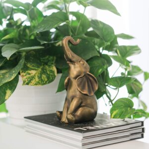 Good Luck Elephant Statues Home Decor - 7" Beautiful Elephant Decor Statues for Home Office Decoration - Durable Designer Resin Elephant Figurine for Shelf, Mantle, Desk, Table and More