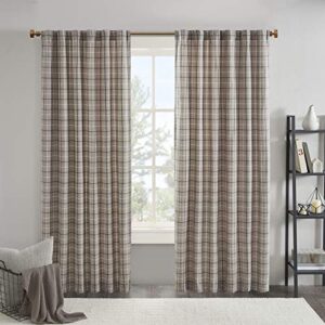 madison park anaheim cabin plaid curtain window, thermal insulated fleece lining, living room decor light blocking drape for bedroom, 1-single panel pack, 50" x 95", rod pocket, brown