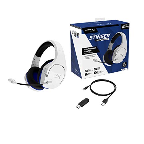 HyperX Cloud Stinger Core – Wireless Gaming Headset, for PS4, PS5, PC, Lightweight, Durable Steel Sliders, Noise-Cancelling Microphone - White (Renewed)