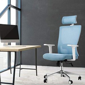 Ergonomic Office Chair Adjustable High Back Chair with Flexible Headrest & 140°Reclining Lumbar Support Mesh Computer Chair for Office Home (Blue)