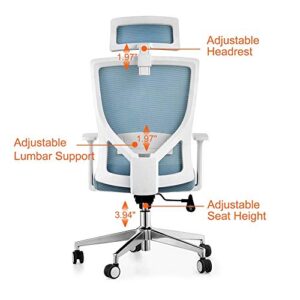 Ergonomic Office Chair Adjustable High Back Chair with Flexible Headrest & 140°Reclining Lumbar Support Mesh Computer Chair for Office Home (Blue)