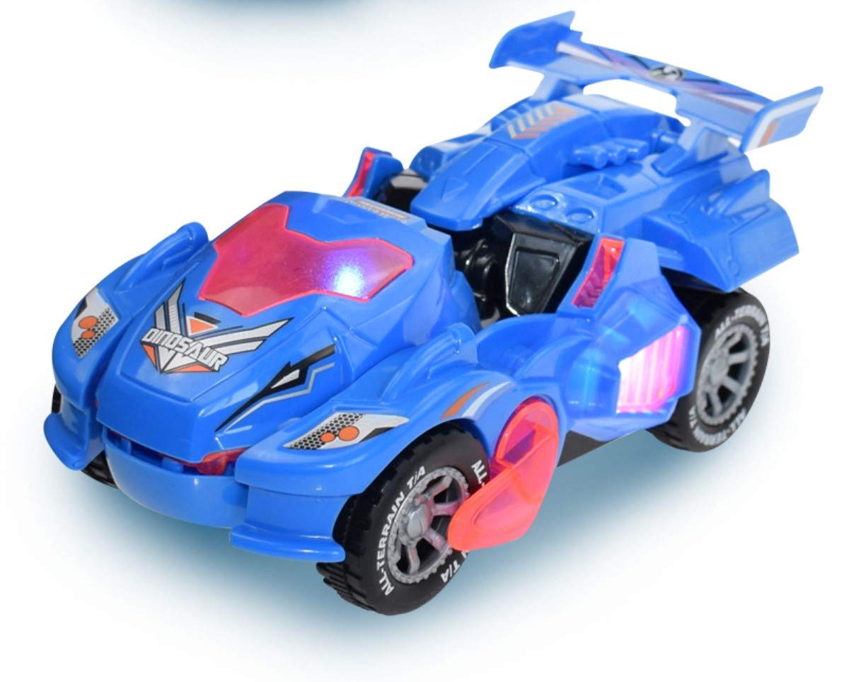 davidamy's gift Transforming Toy Dinosaur Cars, Dinosaur Car w/LED Light Sound, Aumatic Transformation Dinosaur Kids Toy (Blue)