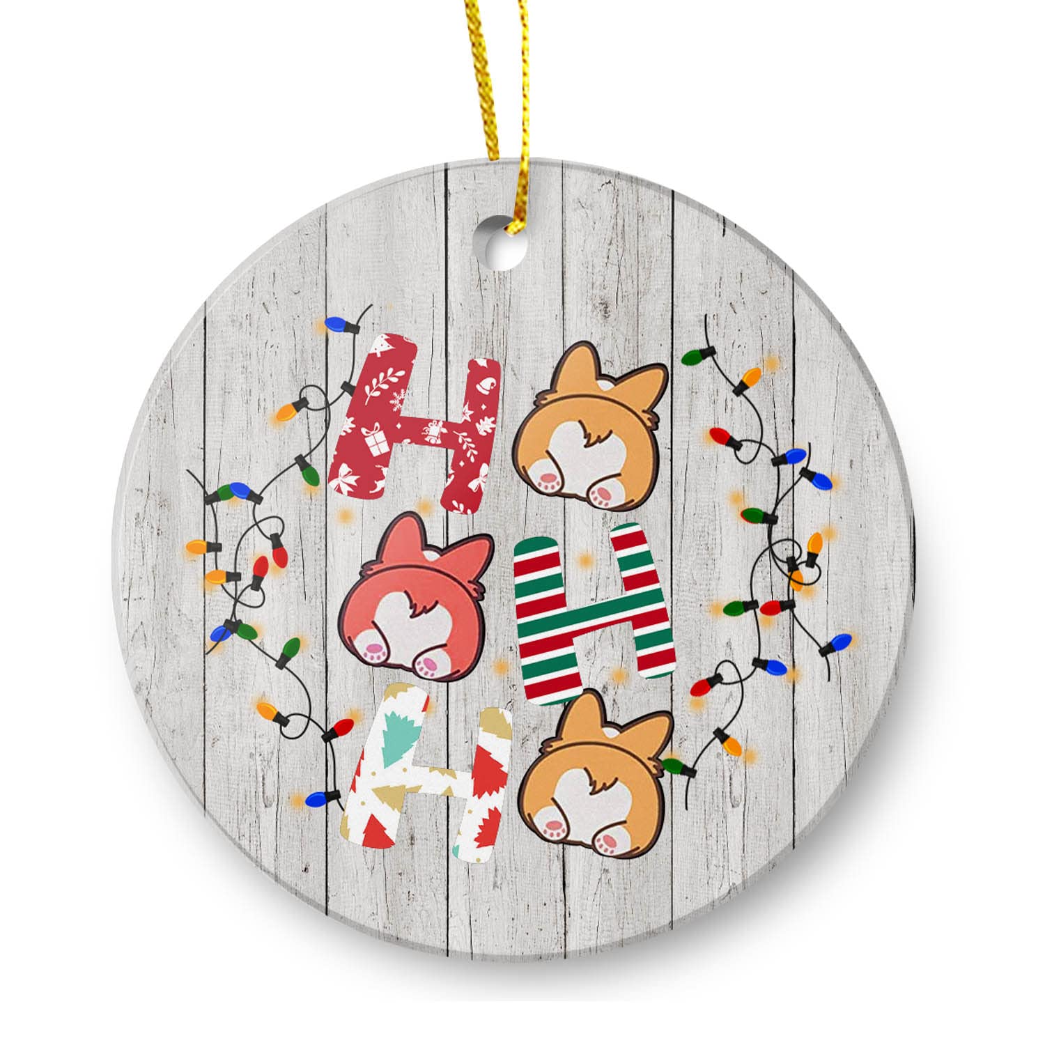 CZHEZEE Ho Ho Ho Cute Corgi - Christmas Ornament - Holiday Ceramic Keepsake 3.5" Flat Circle Porcelain - Ceramic Disk - Christmas Tree Ornament - Gifts Idea for Christmas Keepsake - Holidays Presents