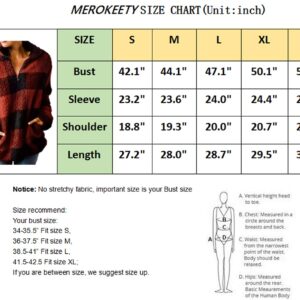 MEROKEETY Women's Plaid Sherpa Fleece Zip Sweatshirt Long Sleeve Pullover Jacket, Black, M