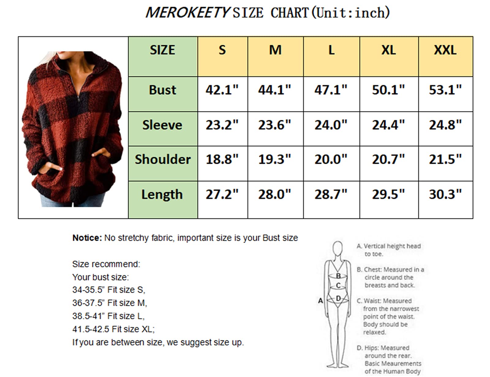 MEROKEETY Women's Plaid Sherpa Fleece Zip Sweatshirt Long Sleeve Pullover Jacket, Black, M