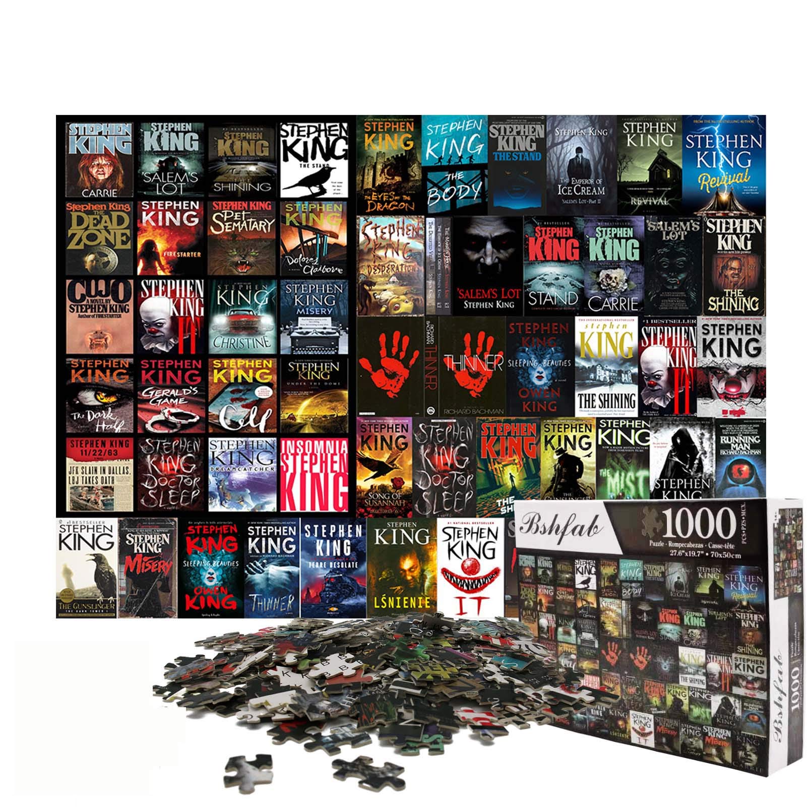 Stephen King Horror Novels - 1000 Pieces Jigsaw Puzzle for Adults Premium Quality Recycled Material Jigsaw Puzzle Intense Colors and High Definition Printing Hobby Puzzles Toy