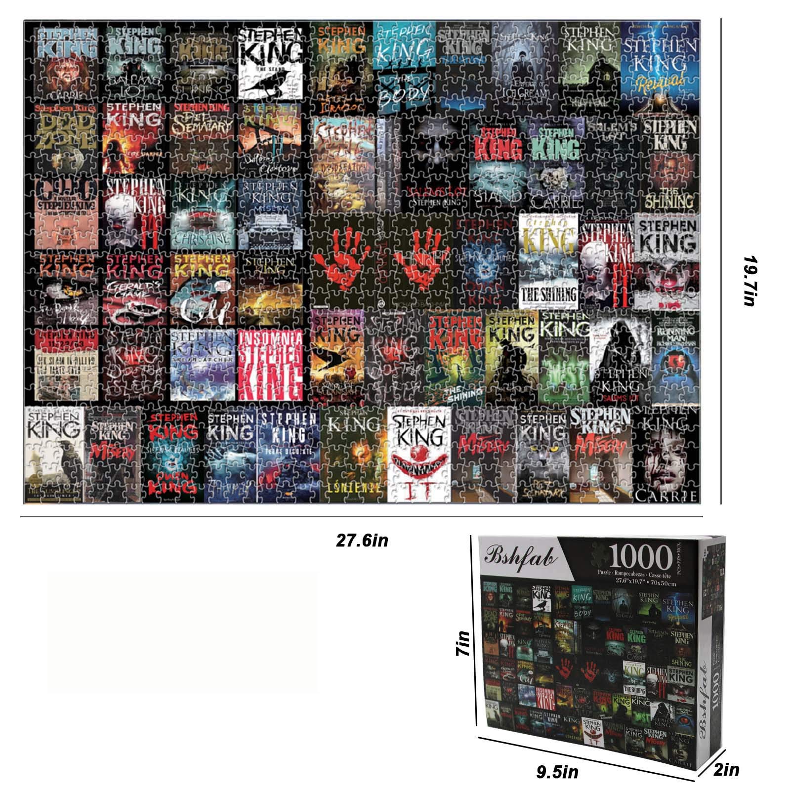 Stephen King Horror Novels - 1000 Pieces Jigsaw Puzzle for Adults Premium Quality Recycled Material Jigsaw Puzzle Intense Colors and High Definition Printing Hobby Puzzles Toy