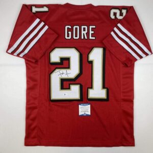 autographed/signed frank gore san francisco red football jersey beckett bas coa