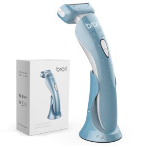 brori electric razor for women - womens shaver bikini trimmer body hair removal for legs and underarms rechargeable wet and dry painless cordless with led light, blue