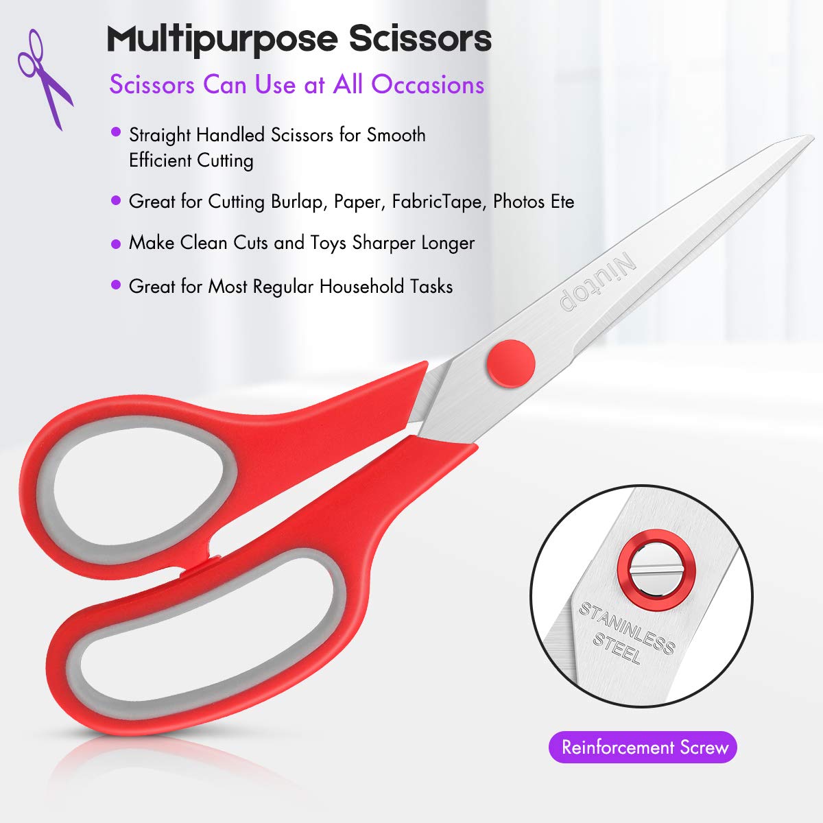 Scissors Bulk Set of 25-Pack, Niutop 8" Multipurpose Sharp Sewing Craft Shears Fabric Scissors for Office Home High/Middle School Student Office Teacher Supplies, Comfort-Grip Right/Left Handles