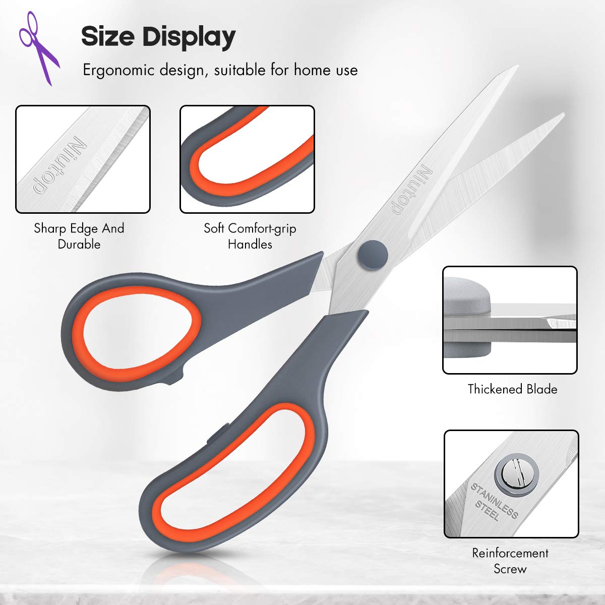 Scissors Bulk Set of 25-Pack, Niutop 8" Multipurpose Sharp Sewing Craft Shears Fabric Scissors for Office Home High/Middle School Student Office Teacher Supplies, Comfort-Grip Right/Left Handles