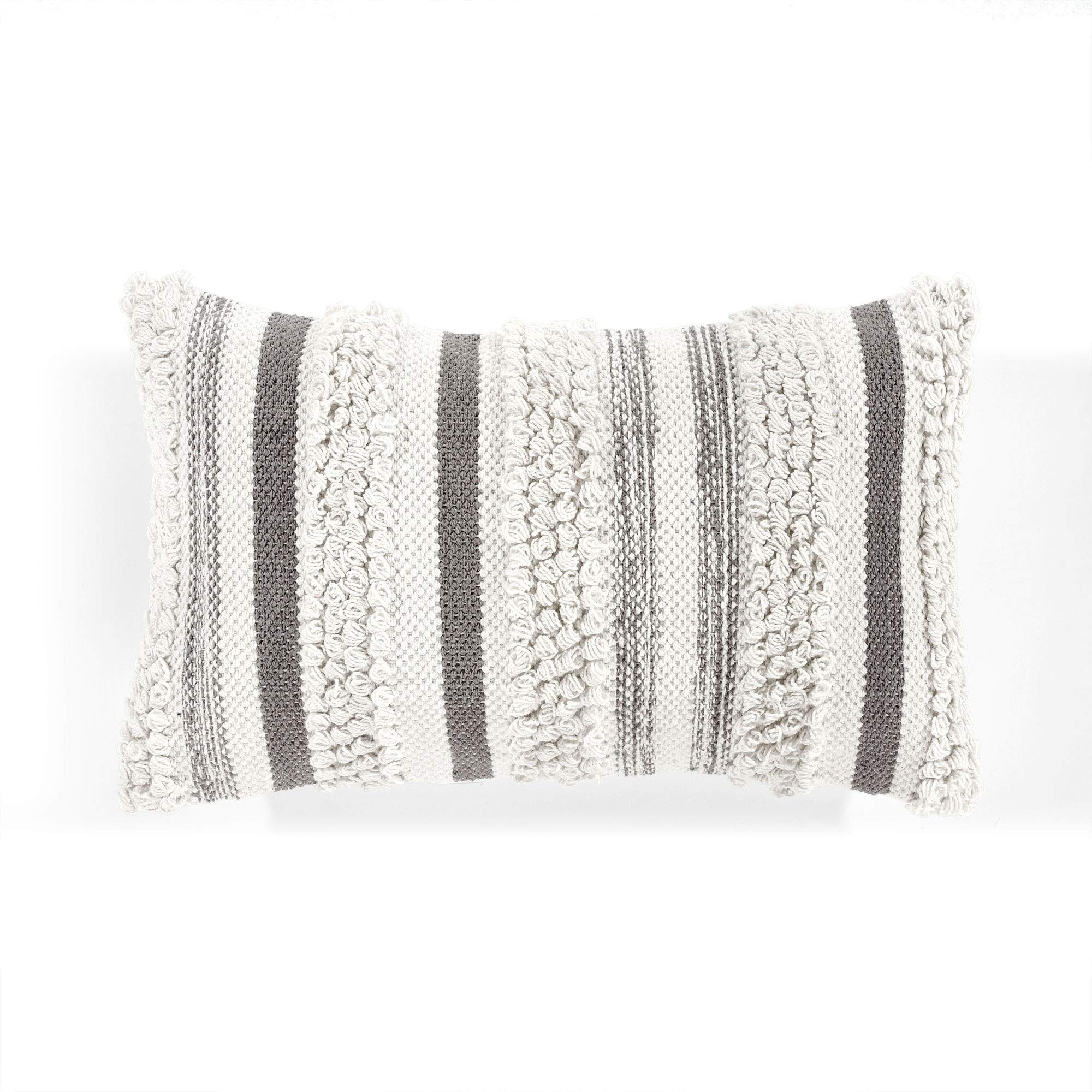 Lush Decor Bria Stripe Decorative Throw Pillow Cover, 20" W x 13" L, Gray - Rectangle Pillow Cover - Throw Pillows For Bed, Couch, Or Chair