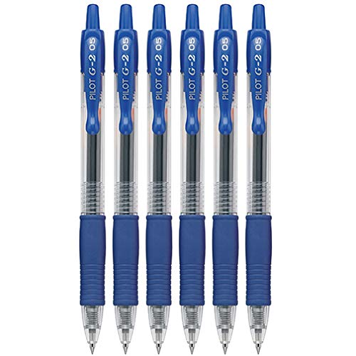 Pilot G2 Retractable Rollerball Gel Pens, Extra Fine Point, 0.5mm, Blue Ink, 6 Count