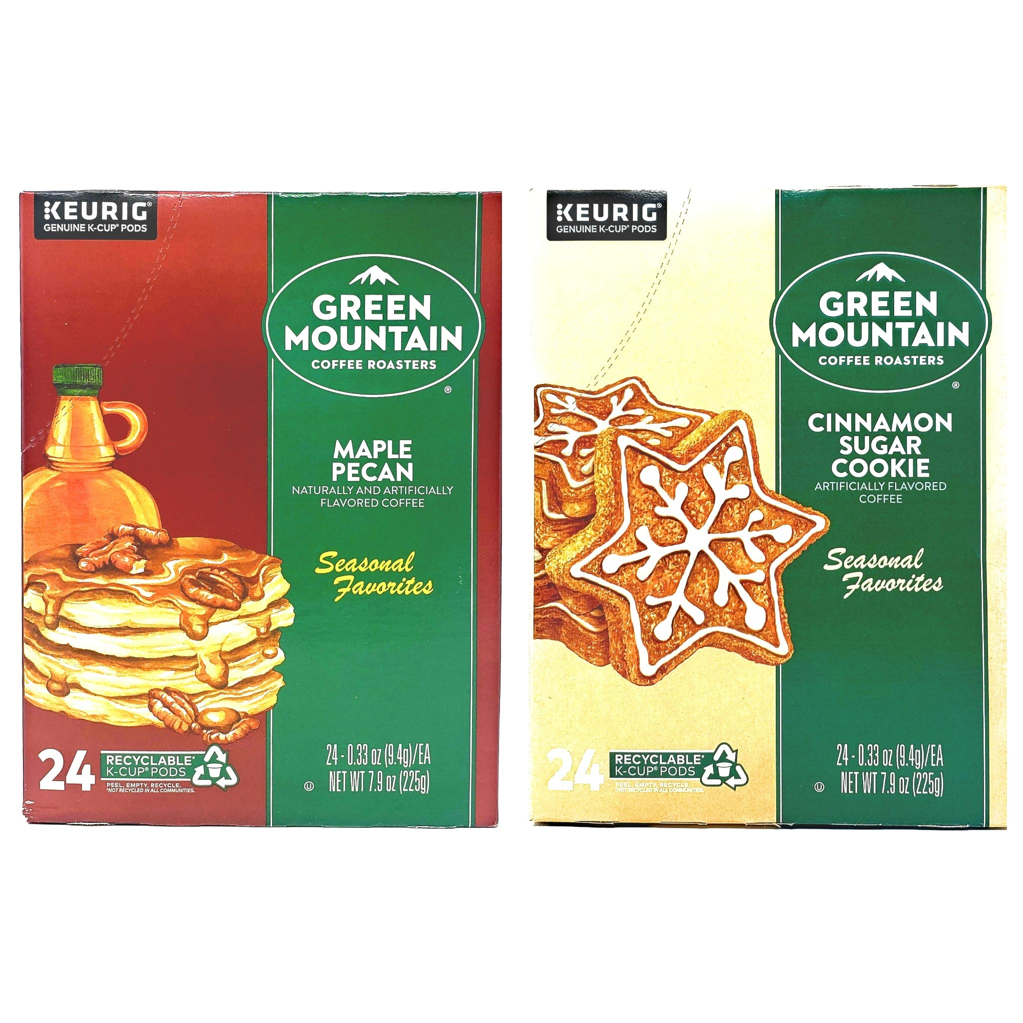 Green Mountain K Cups Seasonal Variety Pack of 2 Flavors - Cinnamon Sugar Cookie and Maple Pecan - Pack of 48 K Cups - 24 K Cups Per Flavor - For Use of Keurig Coffee Makers