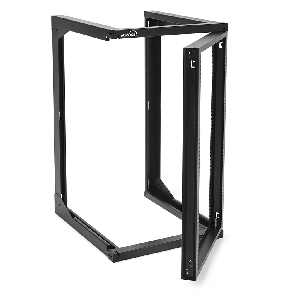 NavePoint 18U Server Rack with Swing Gate - 18U Wall Mount Rack for 19 Inch IT Equipment Open Frame Rack – Network Rack Wall Mount for AV & Server Equipment 24” Deep 18U Rack, Black