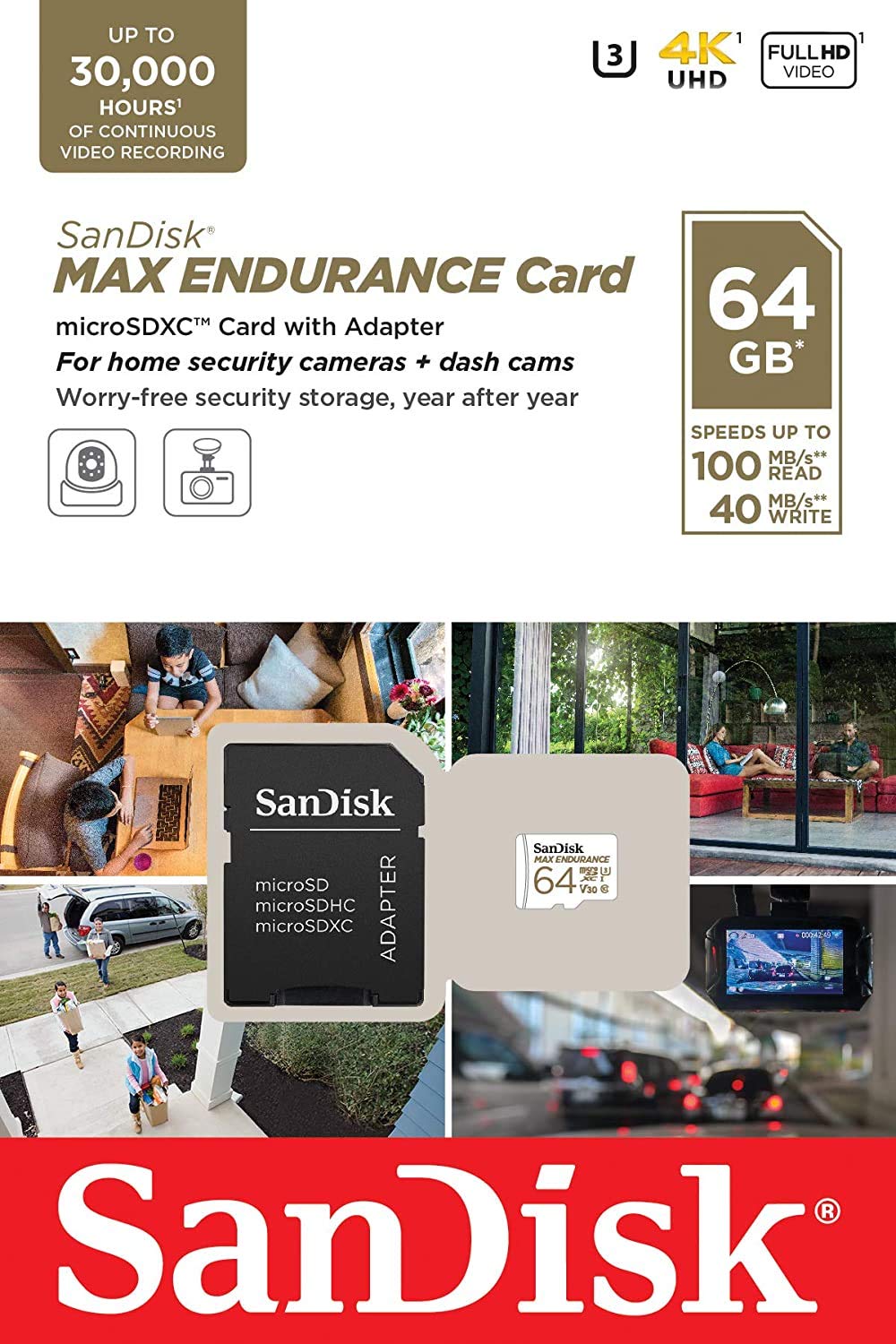 SanDisk MAX Endurance 64GB TF Card MicroSDXC Memory Card for Dash Cams & Home Security System Video Cameras (SDSQQVR-064G-GN6IA) Class 10 Bundle with (1) Everything But Stromboli MicroSD Card Reader