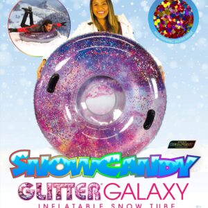 Winter Fun Inflatable Glitter Filled Pink Galactic Snow Tube. Jumbo 48 inch Snow Tube for Kids or Adults. Include Sure Grip Handles for Maximum Safety.