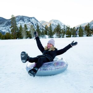 Winter Fun Inflatable Glitter Filled Pink Galactic Snow Tube. Jumbo 48 inch Snow Tube for Kids or Adults. Include Sure Grip Handles for Maximum Safety.