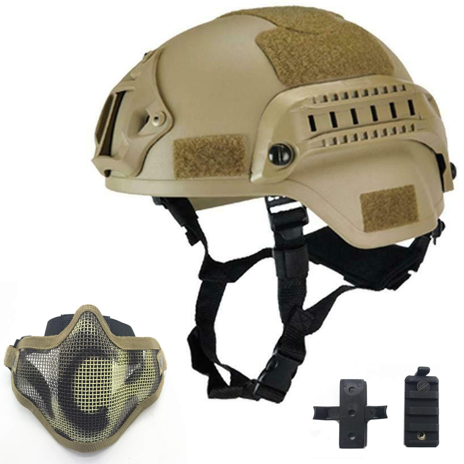 Willbebest Tactical Airsoft Paintball MICH 2000 Helmet with Side Rail & Wing-Loc Adapter, Comes with a Half Face Metal Mesh Airsoft Mask