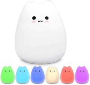 sunpluspower cute kitty night light, cat night lamp animal silicone lamps with touch sensor -portable color changing glow soft cute christmas kitty silicone nightlights for women teen girls baby