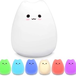 SunPlusPower Cute Kitty Night Light, Cat Night Lamp Animal Silicone Lamps with Touch Sensor -Portable Color Changing Glow Soft Cute Christmas Kitty Silicone Nightlights for Women Teen Girls Baby