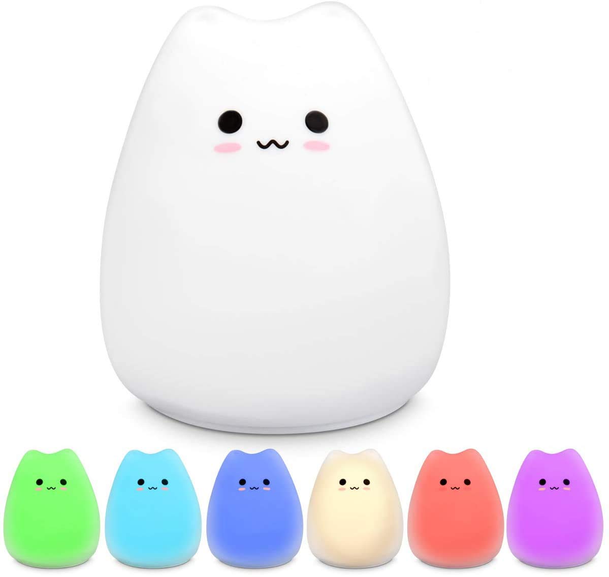 SunPlusPower Cute Kitty Night Light, Cat Night Lamp Animal Silicone Lamps with Touch Sensor -Portable Color Changing Glow Soft Cute Christmas Kitty Silicone Nightlights for Women Teen Girls Baby