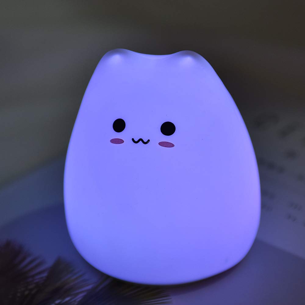 SunPlusPower Cute Kitty Night Light, Cat Night Lamp Animal Silicone Lamps with Touch Sensor -Portable Color Changing Glow Soft Cute Christmas Kitty Silicone Nightlights for Women Teen Girls Baby