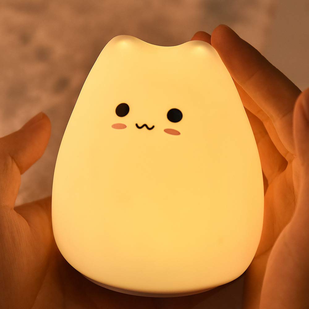 SunPlusPower Cute Kitty Night Light, Cat Night Lamp Animal Silicone Lamps with Touch Sensor -Portable Color Changing Glow Soft Cute Christmas Kitty Silicone Nightlights for Women Teen Girls Baby