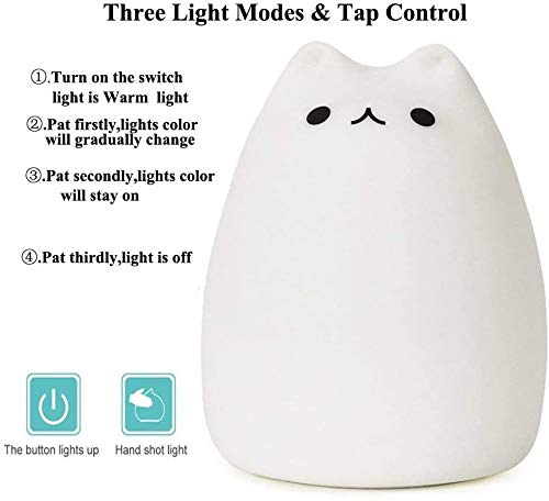 SunPlusPower Cute Kitty Night Light, Cat Night Lamp Animal Silicone Lamps with Touch Sensor -Portable Color Changing Glow Soft Cute Christmas Kitty Silicone Nightlights for Women Teen Girls Baby