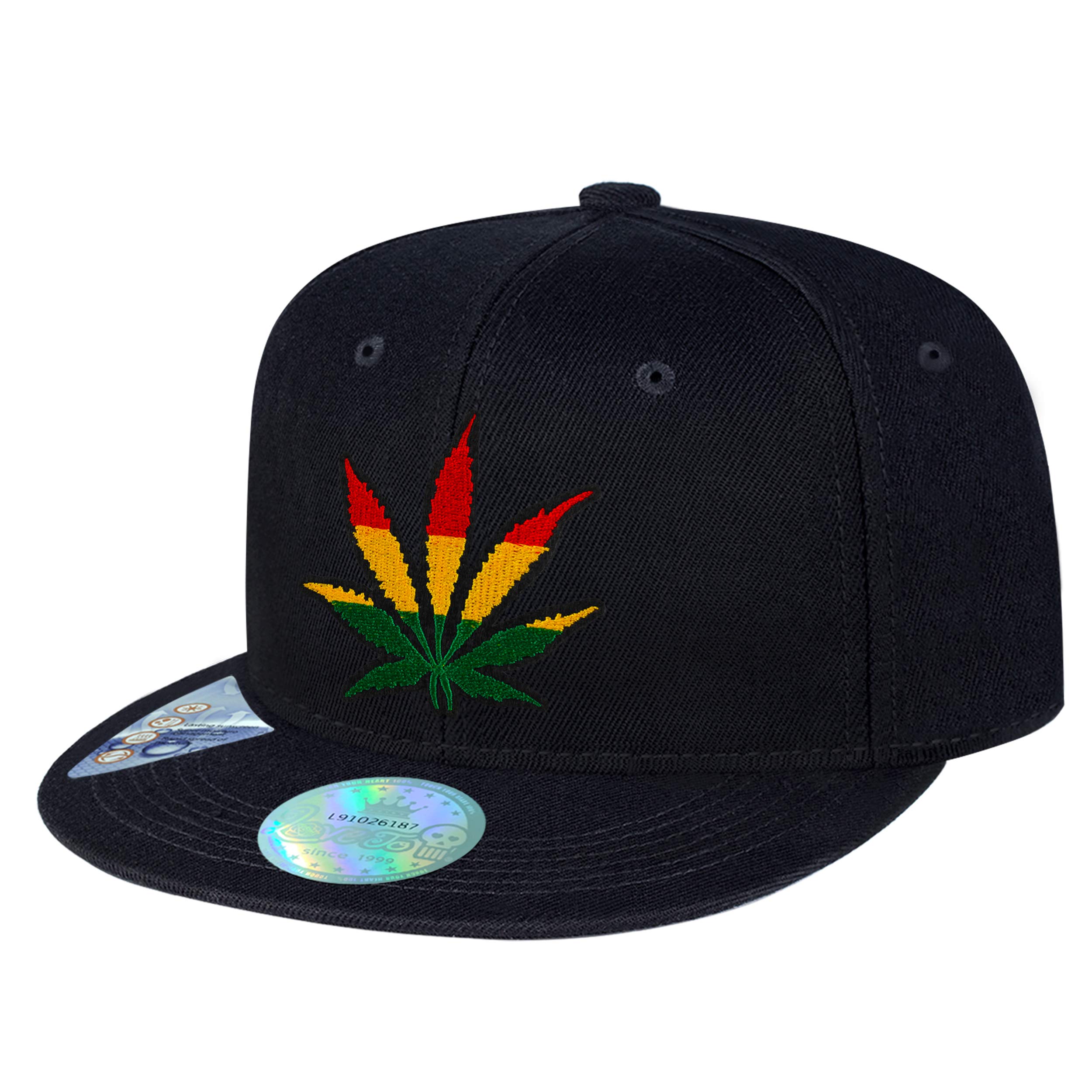 Love To Flat Bill Snapback Hat Baseball Cap Adjustable Style Marijuana Leaf Embroidery