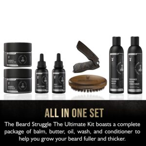 The Beard Struggle Ultimate Beard Growth Kit for Men Balm, Butter, Brush, Comb, Oil, Wash, & Conditioner for Moisturizing Beard - Viking Storm, Silver Collection