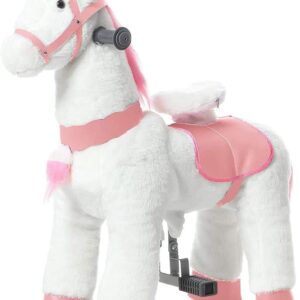 PONYEEHAW Walking Horse Ride On Toy Plush Animal Pink Unicorn Small Size for Ages 3-6 Years