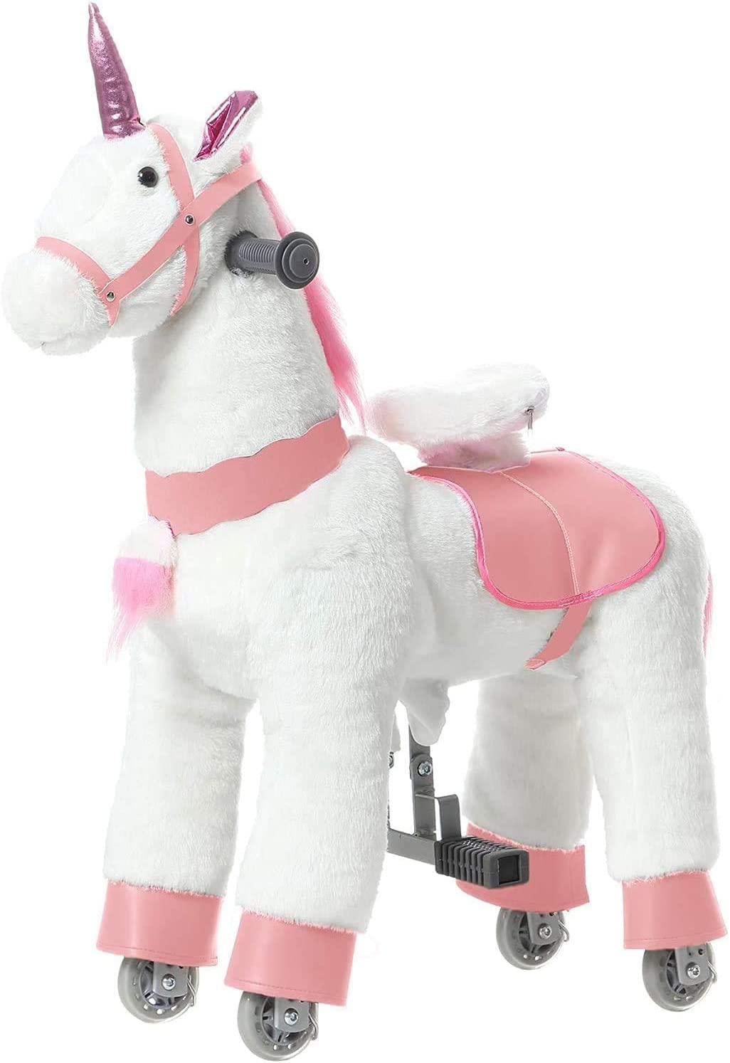 PONYEEHAW Walking Horse Ride On Toy Plush Animal Pink Unicorn Small Size for Ages 3-6 Years